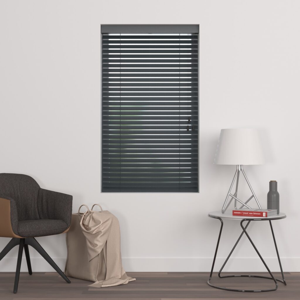 FSC houten jaloezie 50mm met ladderkoord Antraciet met nerf FSC050 - Zaaam